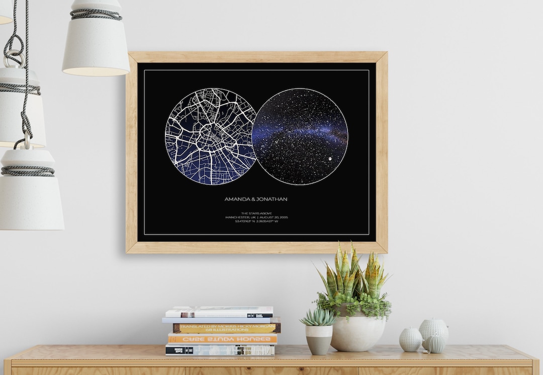 Custom Star Map With City Map Valentine's Day Gift Personalised City ...