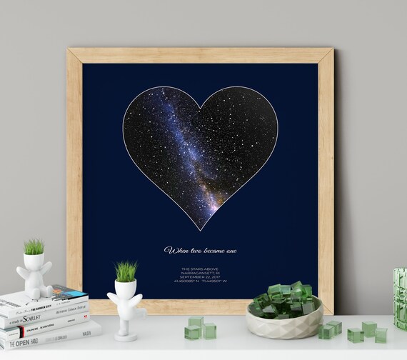 Custom Star Map in Square Design Heart Shaped Night Sky Map | Etsy