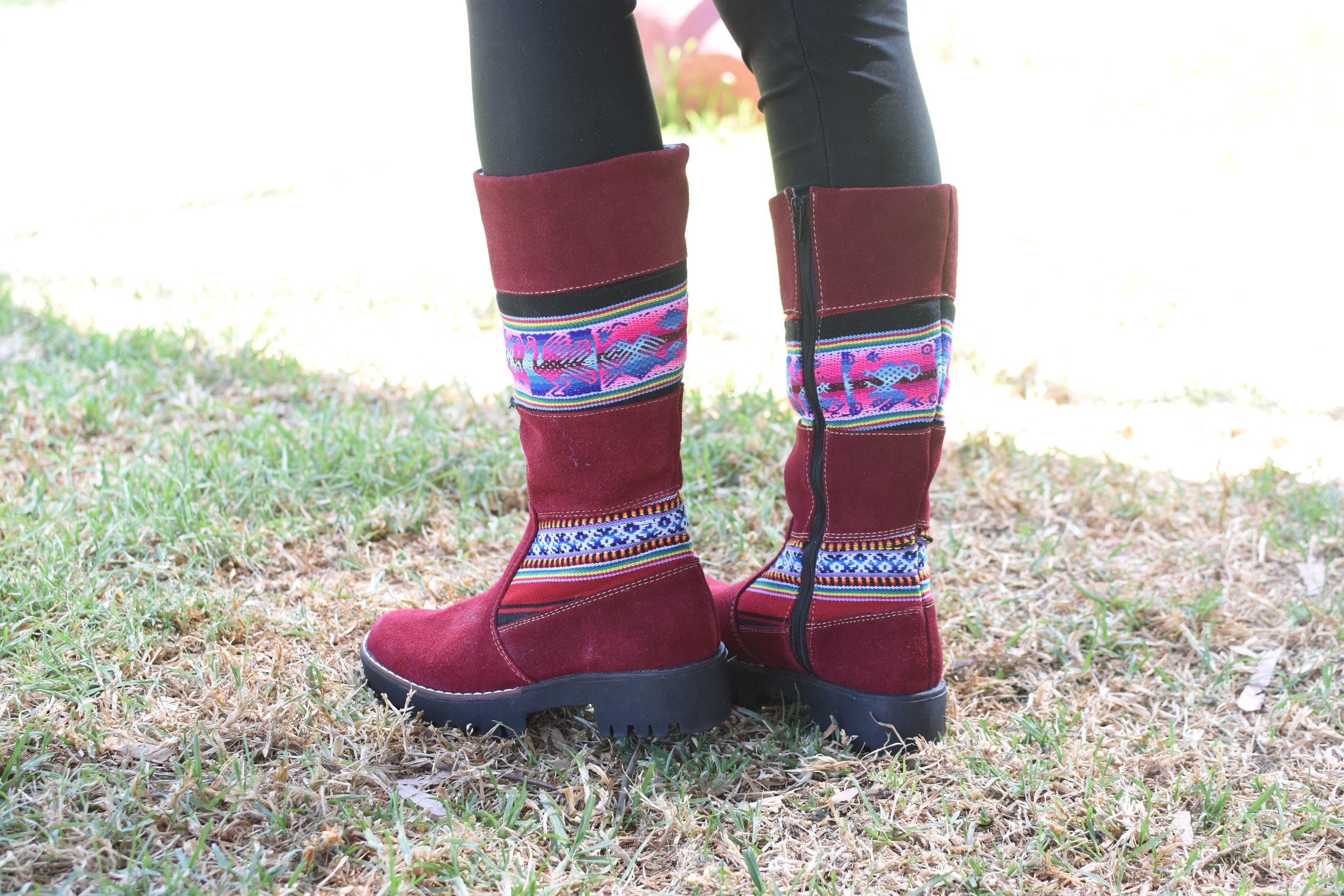 Peruvian Aguayo Lliclla Incan Leather Folk Boots Bold | Etsy
