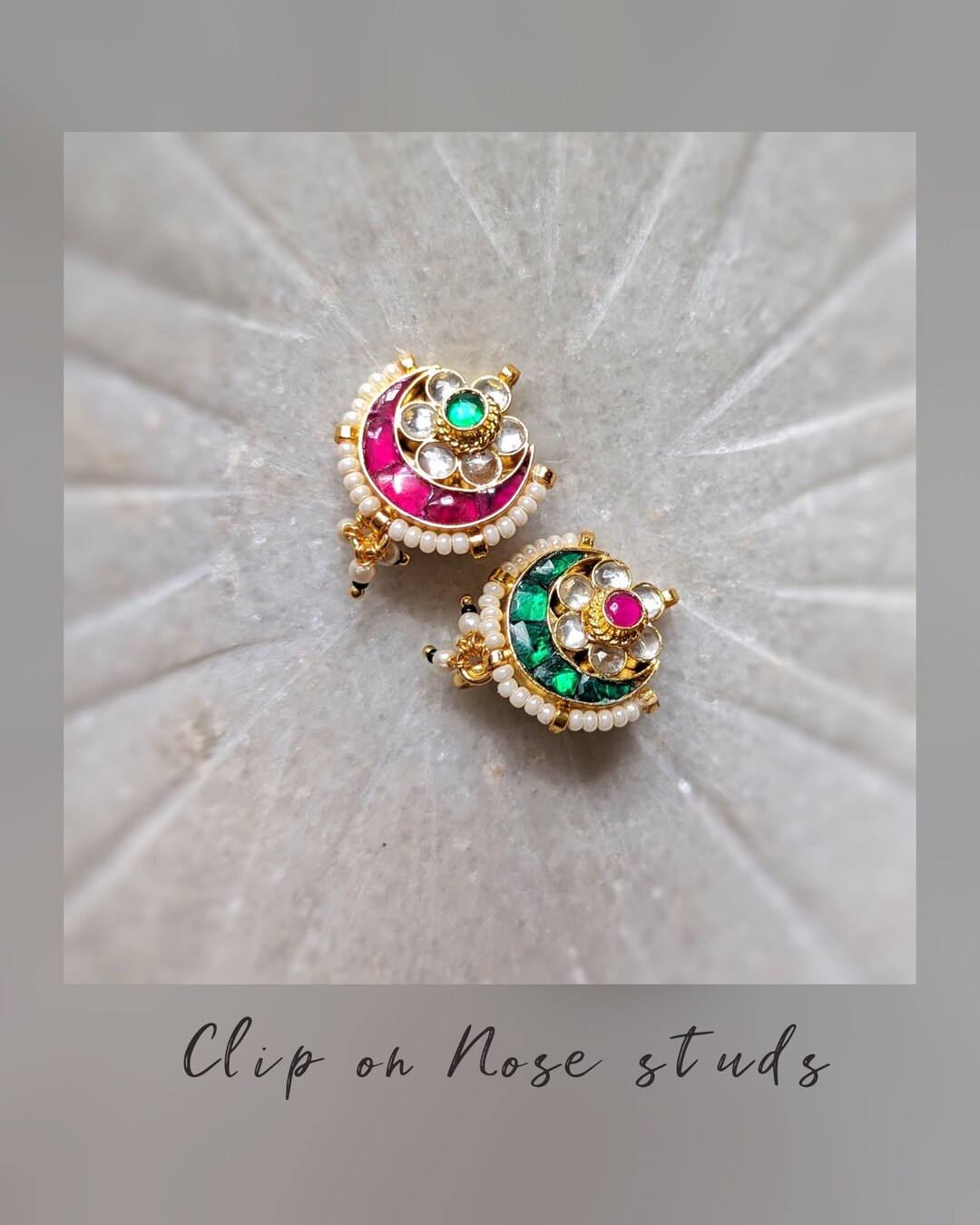 Kundan Clip on Nose Stud, Gold Plated Small Nath, Nathni, No Piercing ...