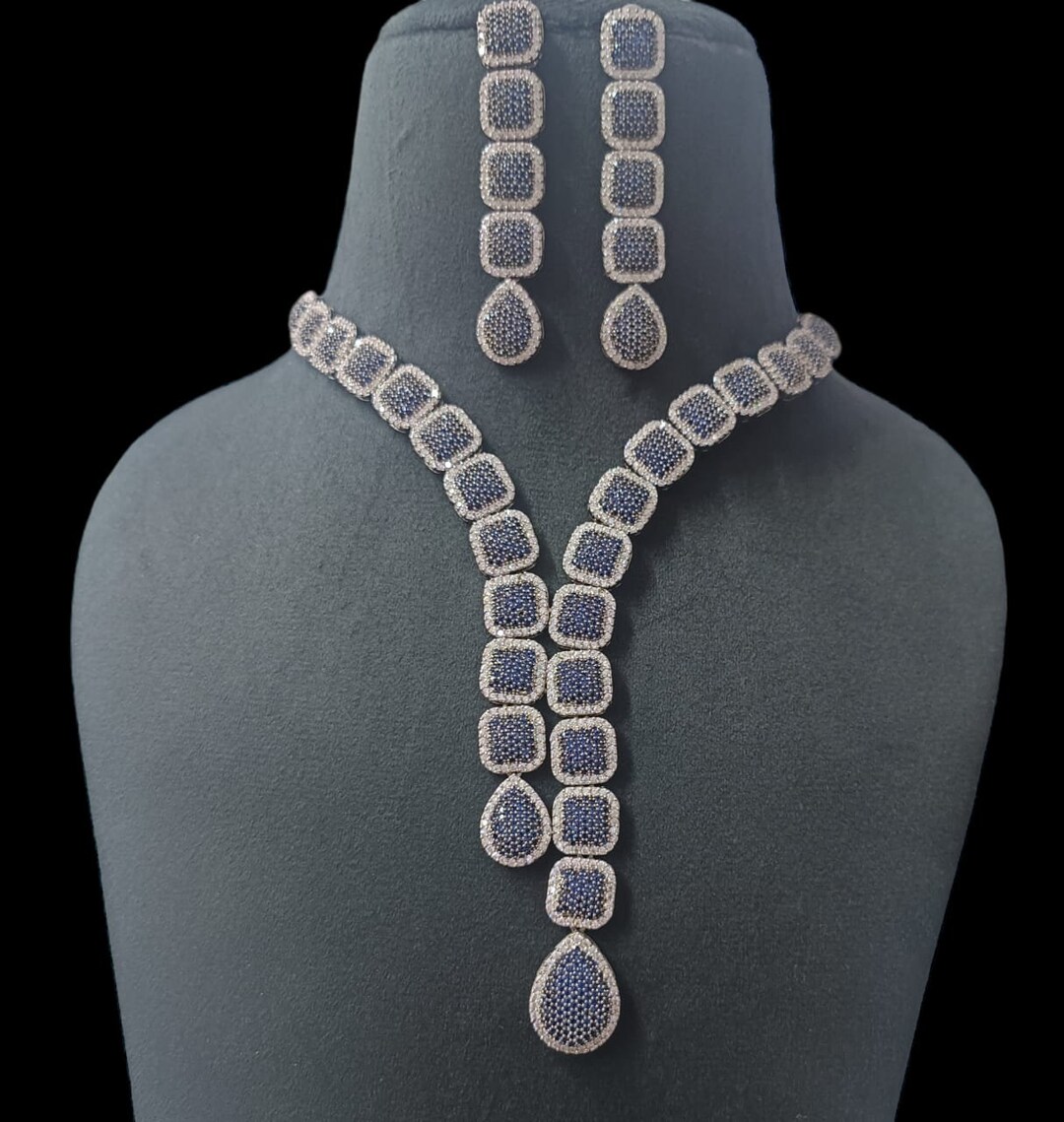 Dark Blue Color Wedding Necklace Set, Cocktail Jewelry. - Etsy