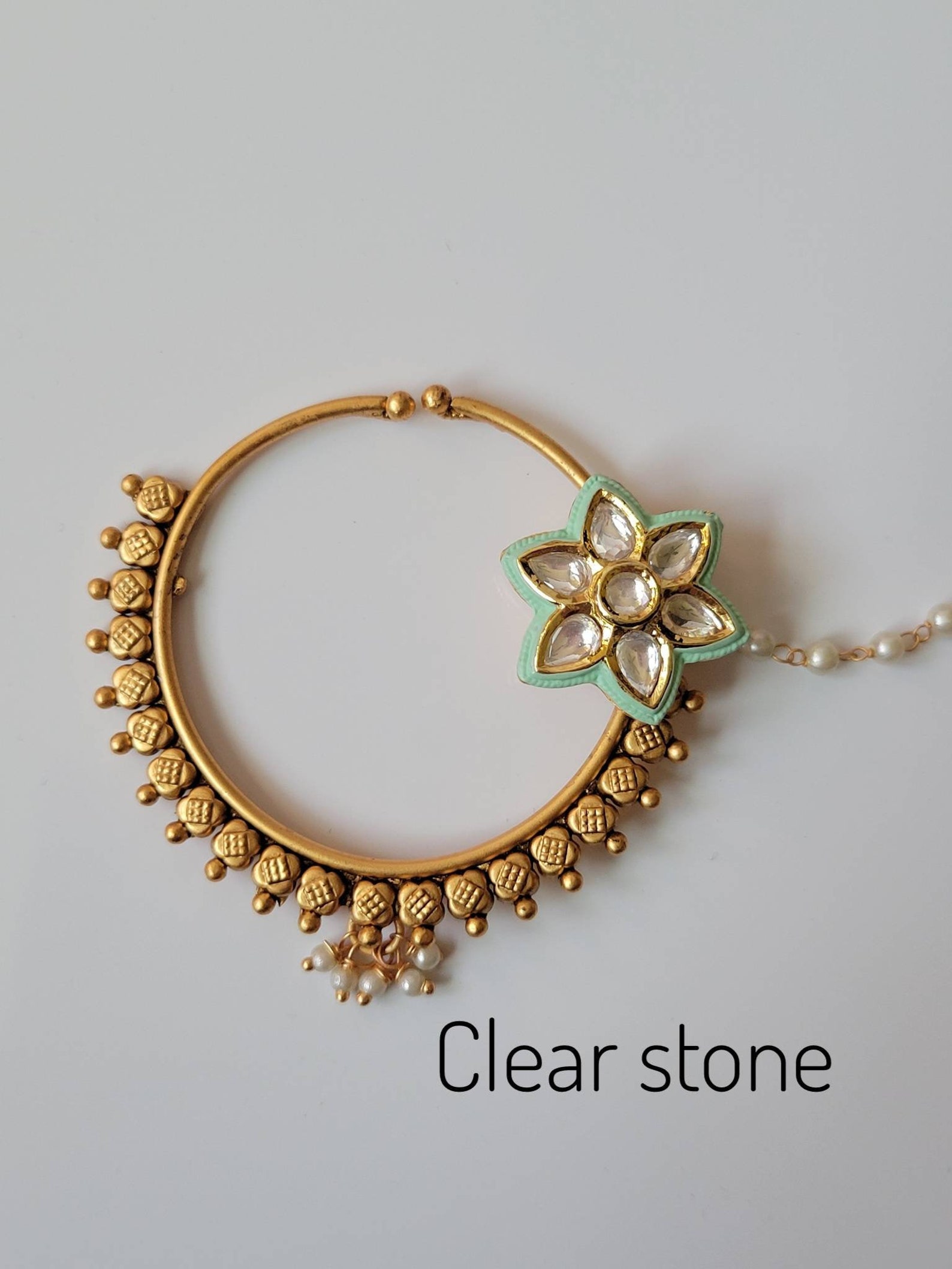 Gold finish Bridal Kundan nath nathni nose ring with a chain | Etsy