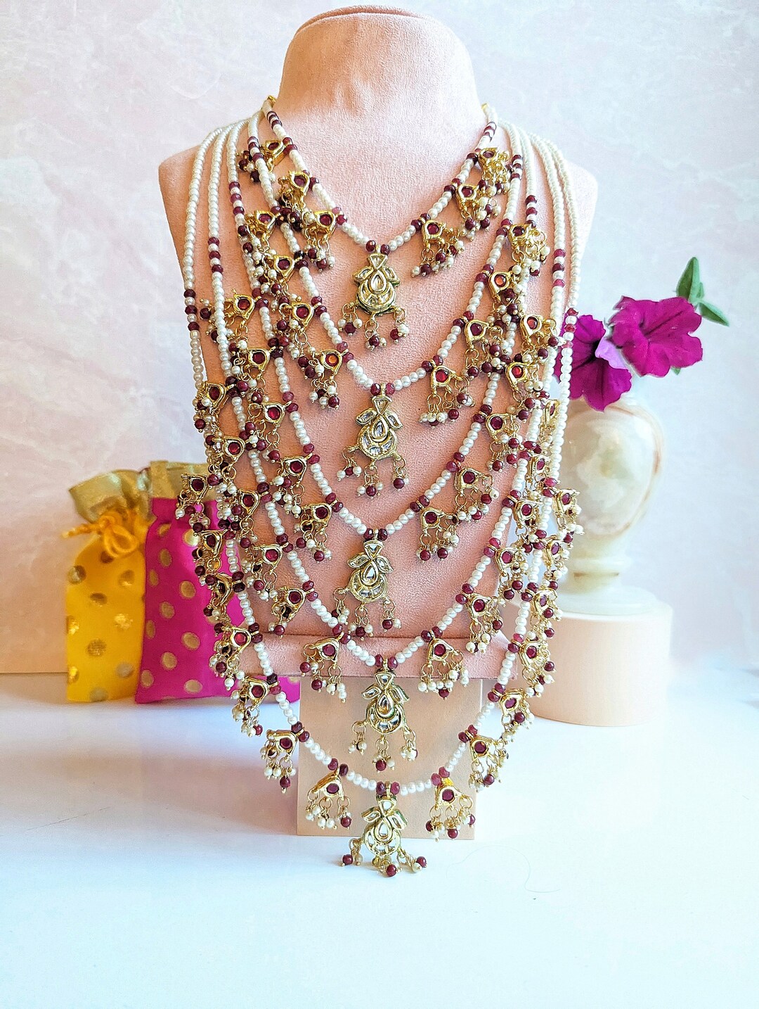 Satlada Rani Har With Red and White Beads, Wedding Jewelry, Long ...