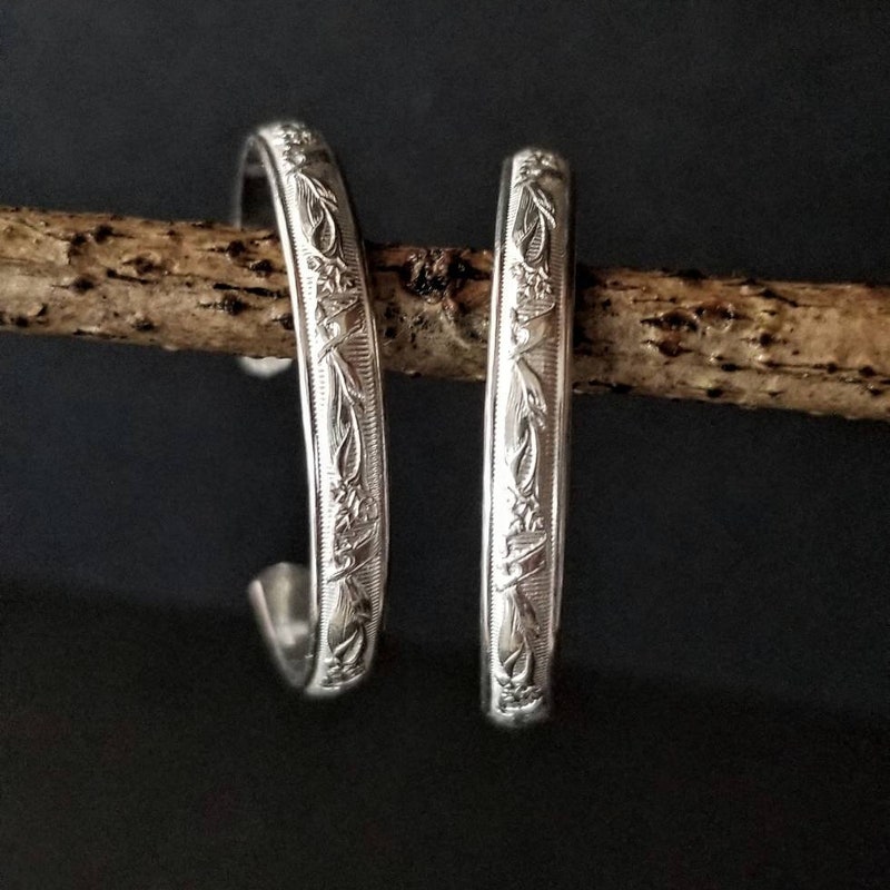 Embossed Silver Hoop - Etsy