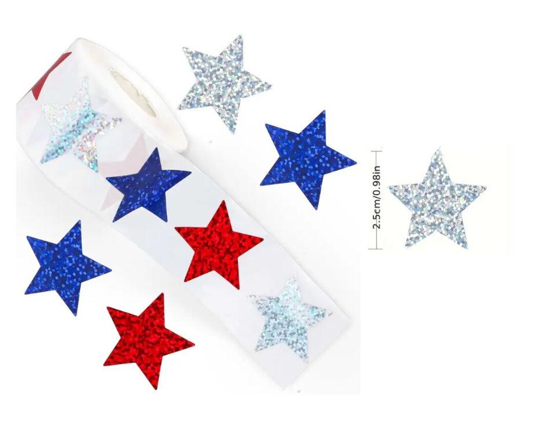Patriotic Glitter Star Sticker Labels: Waterproof Self-adhesive Red ...