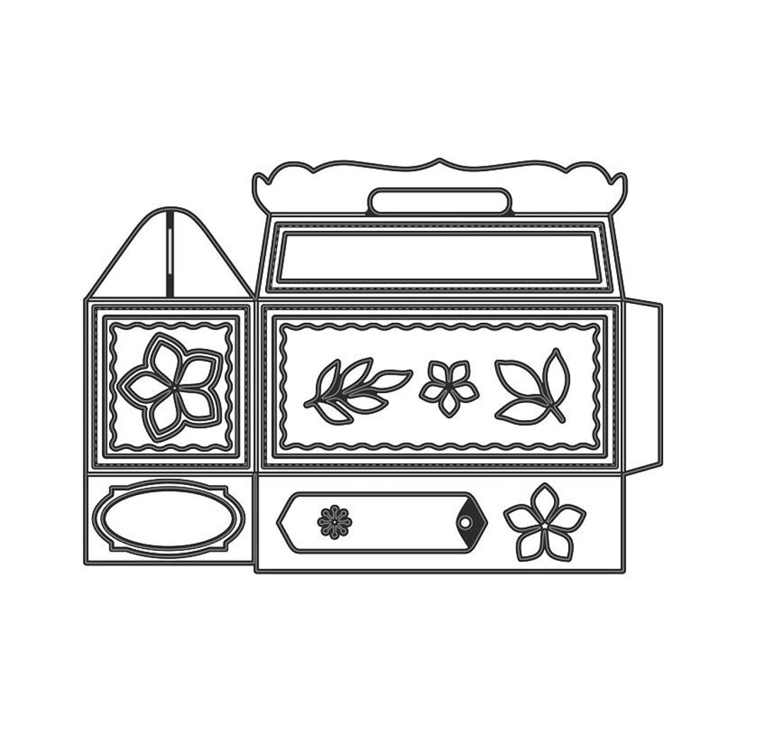 Metal Cutting Die: Large Gable Box With Mats, Decorative Flowers, Label ...