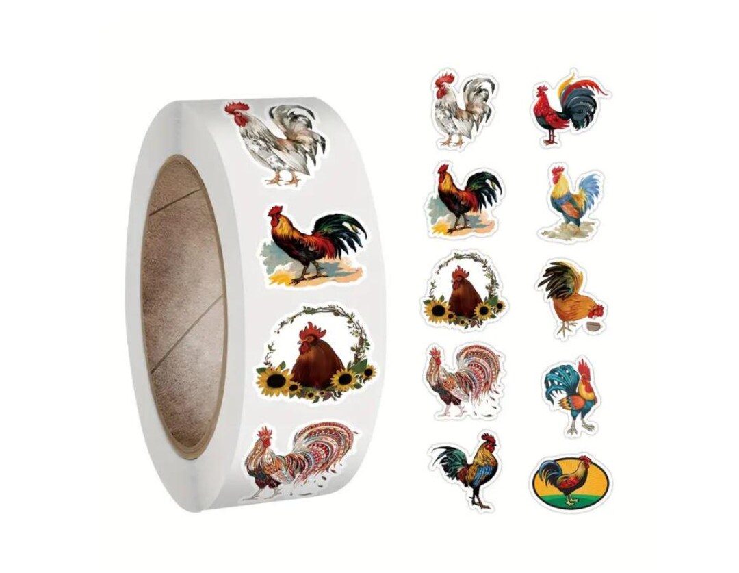 Rooster Irregular Sticker Labels: Cute Farm Cartoon Rooster Paper ...