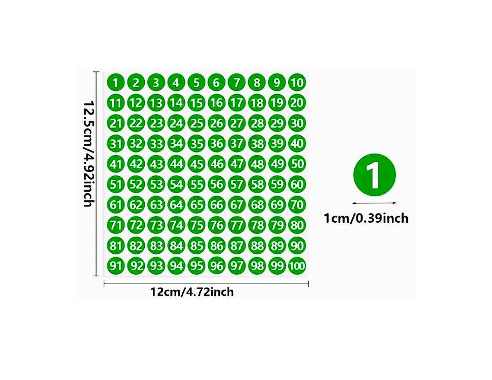 Number 1 to 100 Sticker Labels (tiny): 10mm (0.39") Round 100-numbers ...