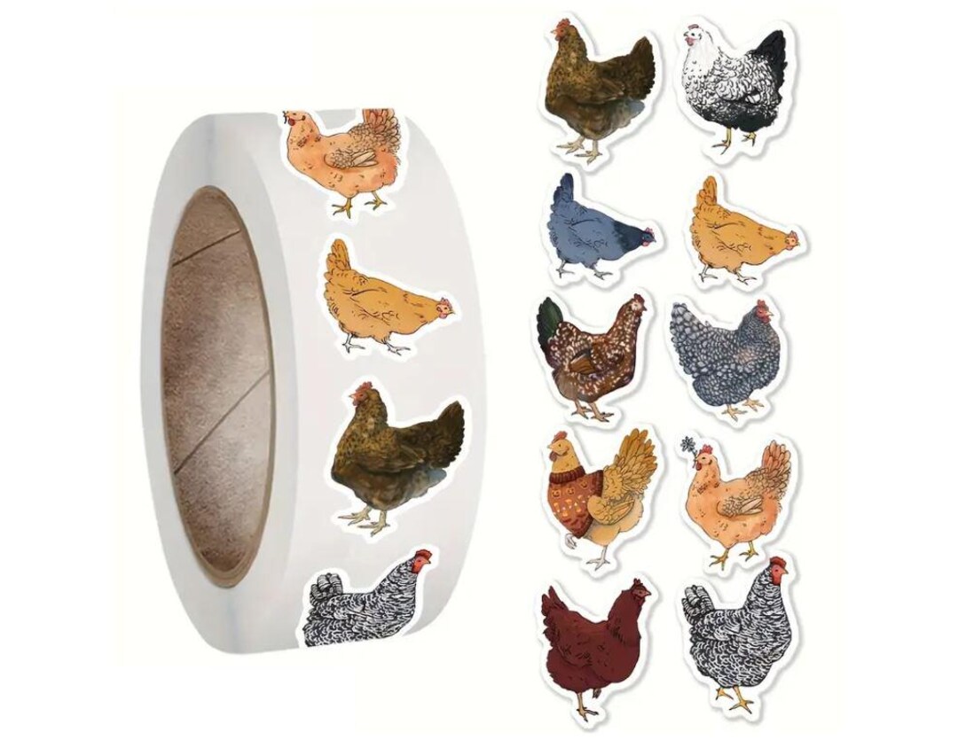Hen Irregular Sticker Labels: Cute Farm Cartoon Hen - Waterproof, Self ...
