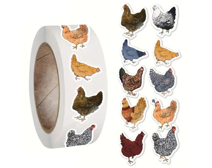 Hen Irregular Sticker Labels: Cute Farm Cartoon Hen - Waterproof, Self ...