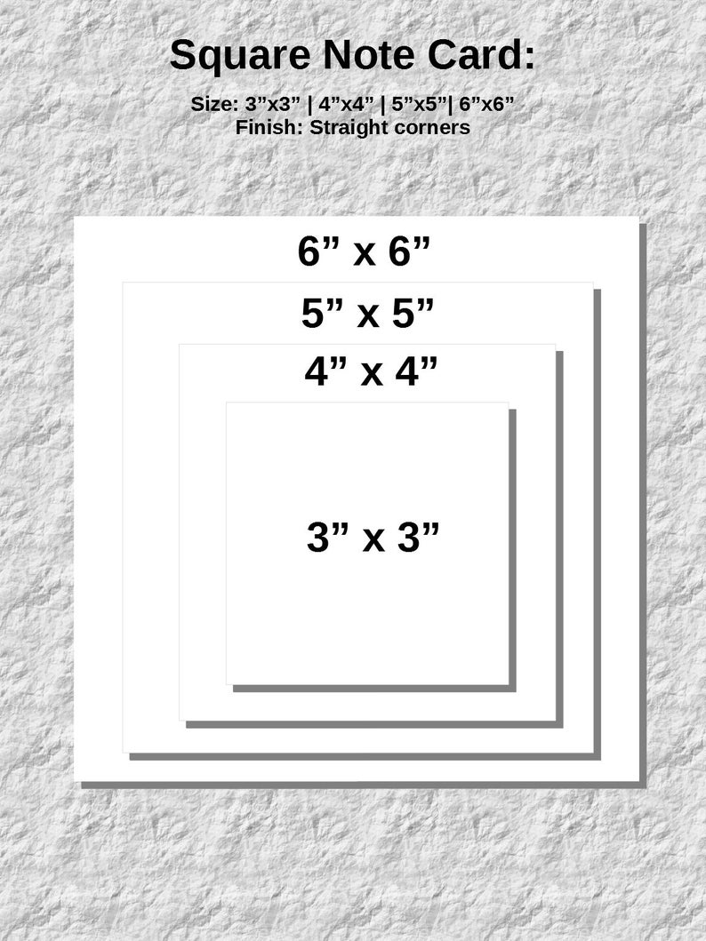 Thick Square Cards: 1x1 2x2 3x3 4x4 5x5 6x6 Heavy Cardstock Flat Cards ...
