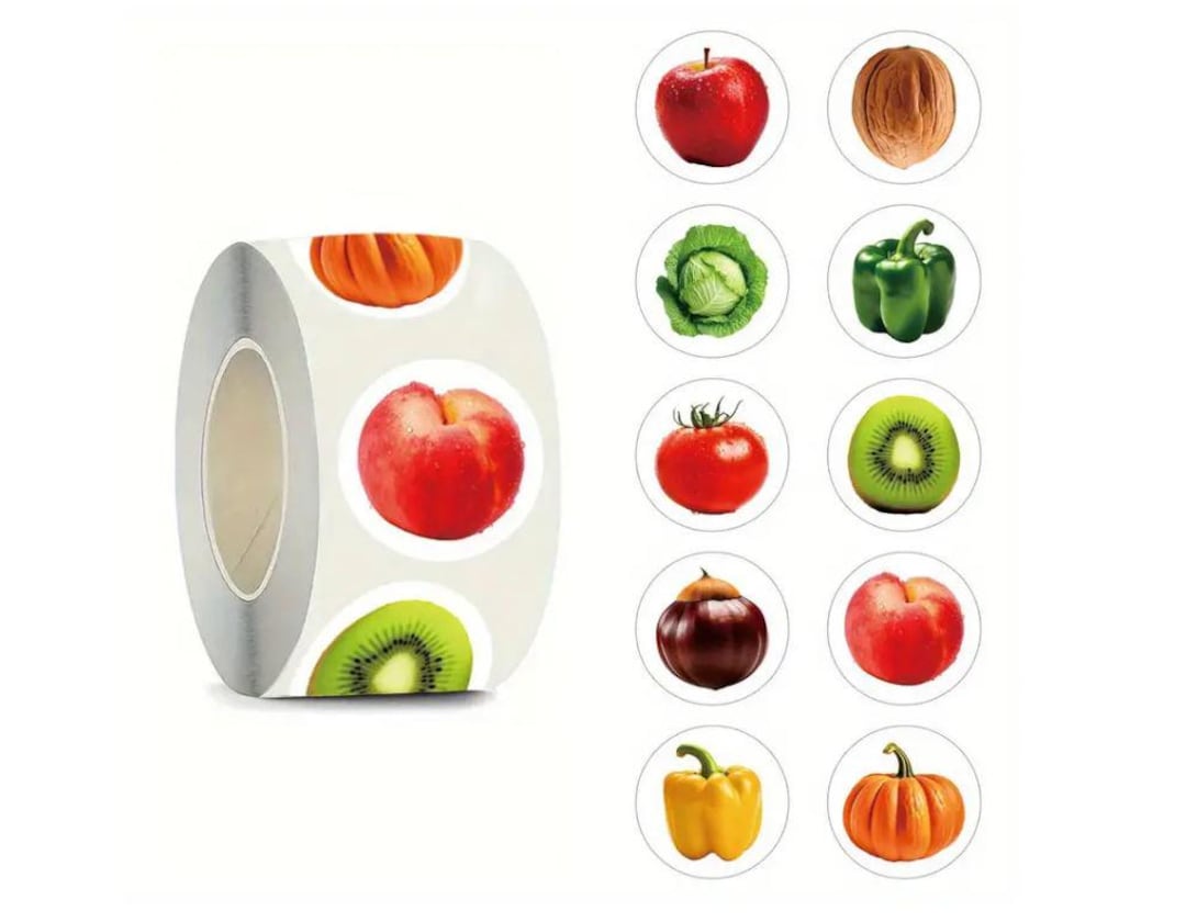 Fruits Vegetables on Round Sticker Labels: Colorful Fresh Fruits ...