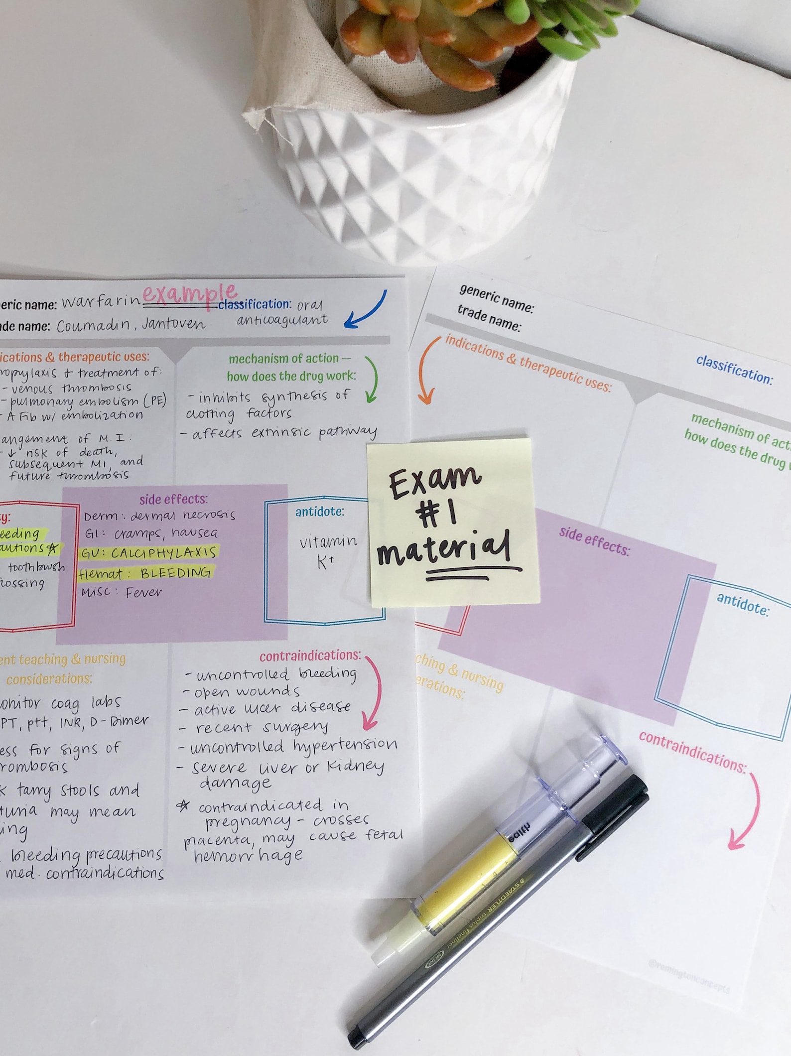 Pharmacology Color Study Guide Template for Drug Card -- Nurse, NCLEX ...