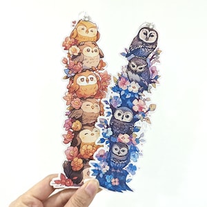 Cute Stacked Owls Set With Florals Bookmark, Double Sided Bookmark ...
