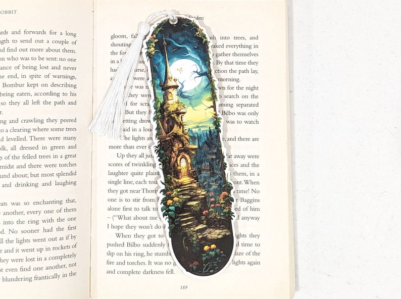 Enchanted Moonlight Tower Bookmark, Tassel Included, Double Sided ...