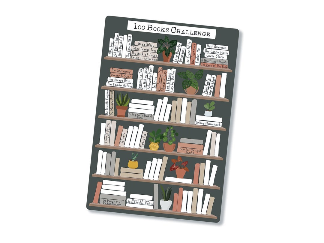 100 Books Reading Challenge, Bookshelf Book Tracker, Large Matte Vinyl ...