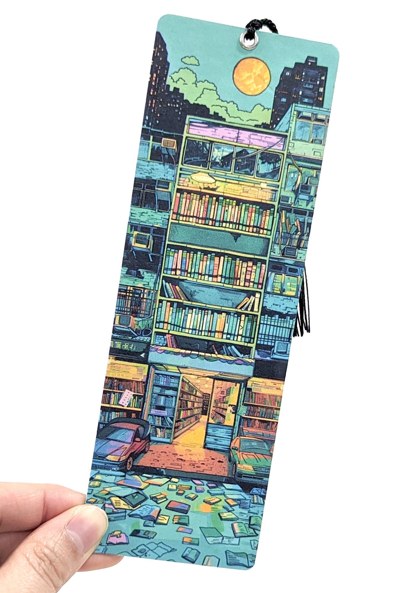 Cool Moonlight Aesthetic Cityscape Bookshop Bookmark Tracker, 25 Books ...