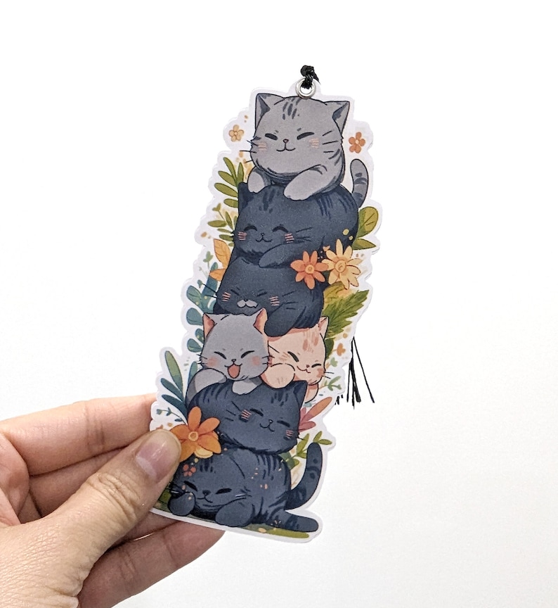 Chubby Stacked Cats Bookmark, Double Sided Thick Cardstock (U.S Duty ...
