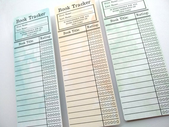 Library Book Card Book Mark Tracker Star Rating Water Color - Etsy