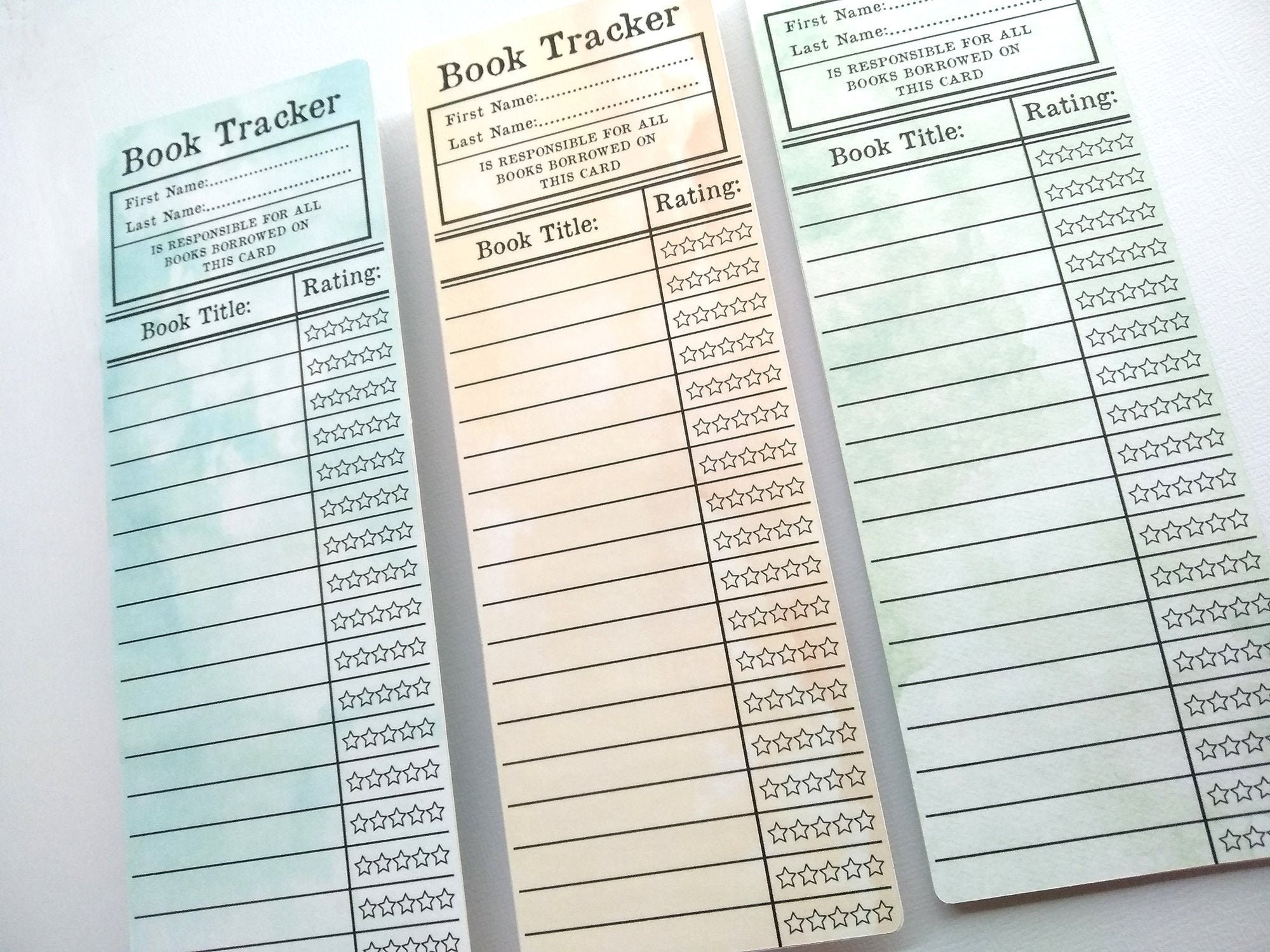 Library Book Card Book Mark Tracker Star Rating Water Color - Etsy