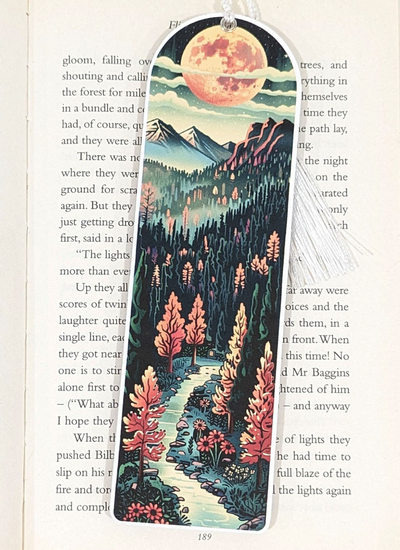 Enchanting Forest Stream Bookmark: Cloudy Moonlight Bookmark, Double ...