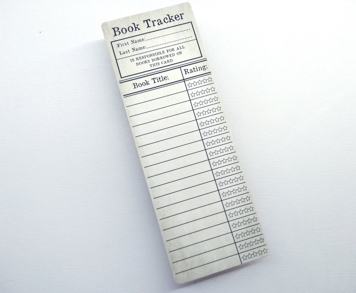 Library Book Card Book Mark Tracker, Star Rating, Vintage Look, Thick ...