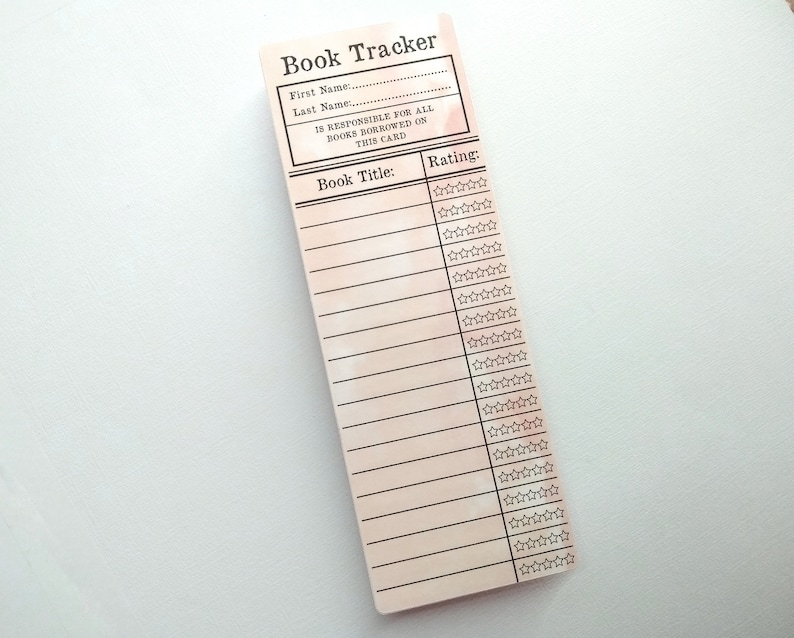 Library Book Card Book Mark Tracker, Star Rating, Water Color, Vintage ...