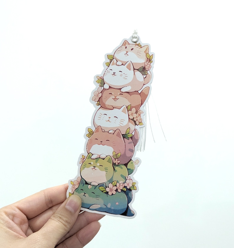 Chubby Stacked Cats Bookmark, Double Sided Thick Cardstock (U.S Duty ...