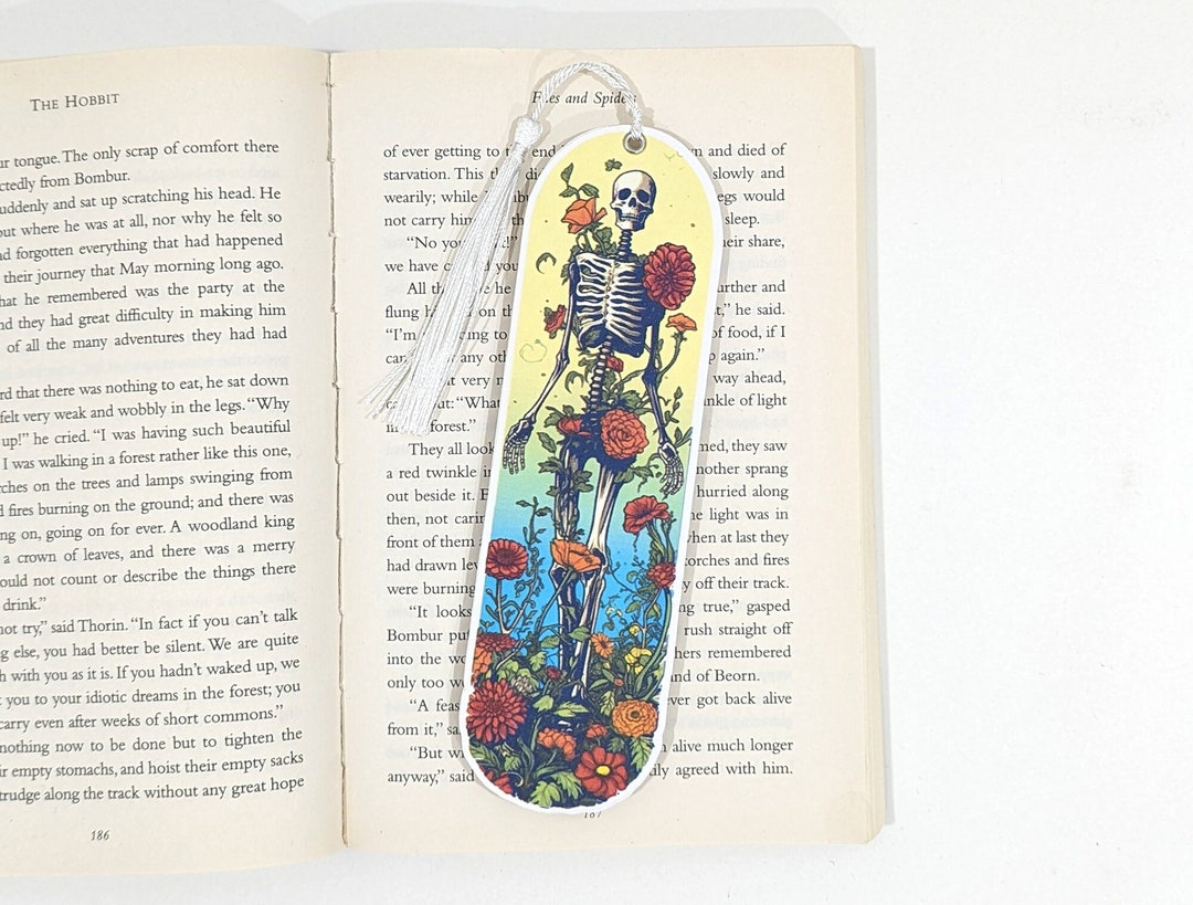 Blooms and Bones - Handcrafted Bookmark, A Skeleton Bookmark, Tassel ...