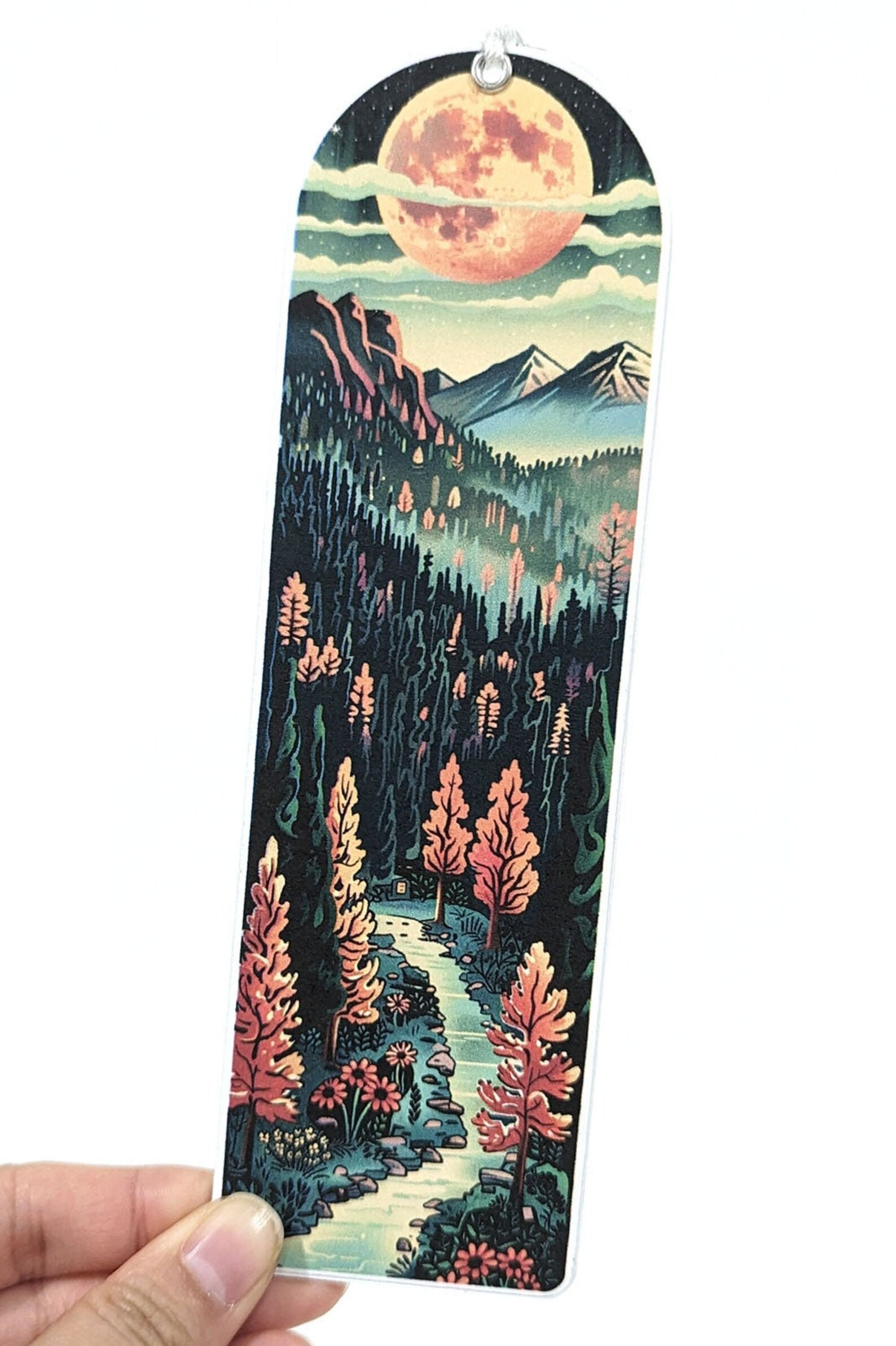 Enchanting Forest Stream Bookmark: Cloudy Moonlight Bookmark, Double ...