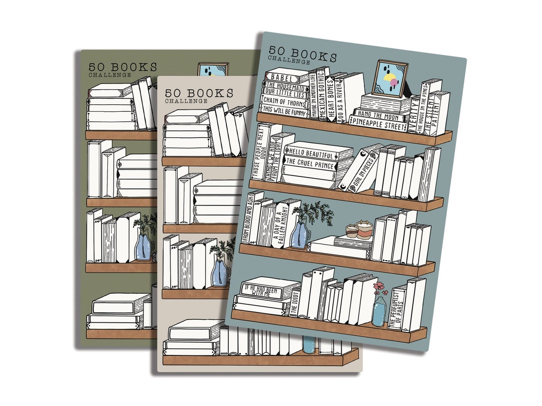 50 Books Reading Challenge, A5 Journal 7.6x5.2 or Larger, Book Shelf ...