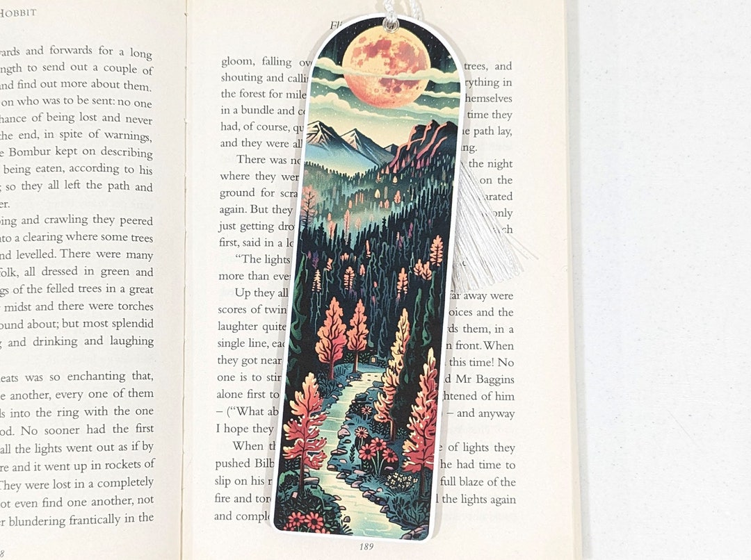 Enchanting Forest Stream Bookmark: Cloudy Moonlight Bookmark, Double ...