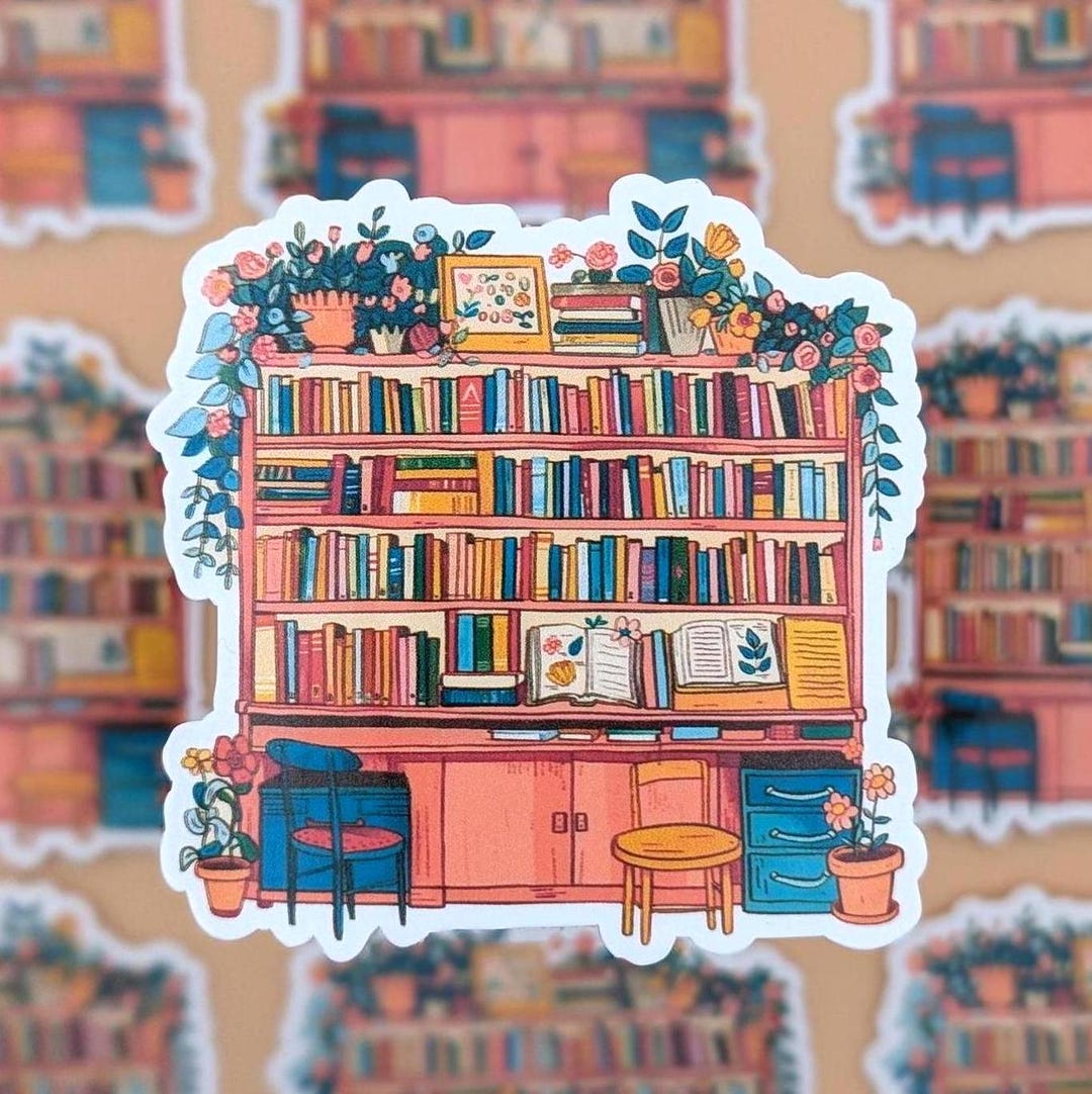 Study Area Sticker | Cute Library Illustration | Aesthetic Bookish ...