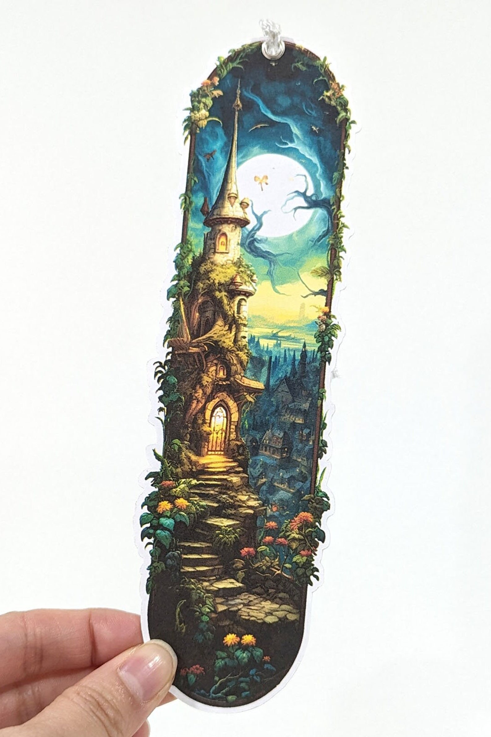 Enchanted Moonlight Tower Bookmark, Tassel Included, Double Sided ...