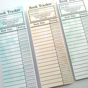 Library Book Card Book Mark Tracker, Star Rating, Water Color, Vintage ...