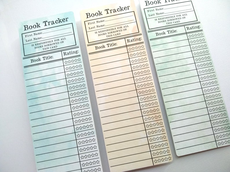 Library Book Card Book Mark Tracker, Star Rating, Water Color, Vintage ...