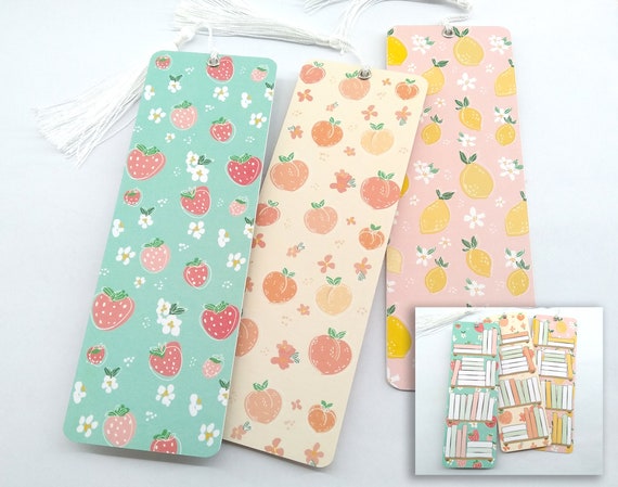 Cute Lemon Strawberry Peach Bookmark Tracker 29 Book Spines | Etsy