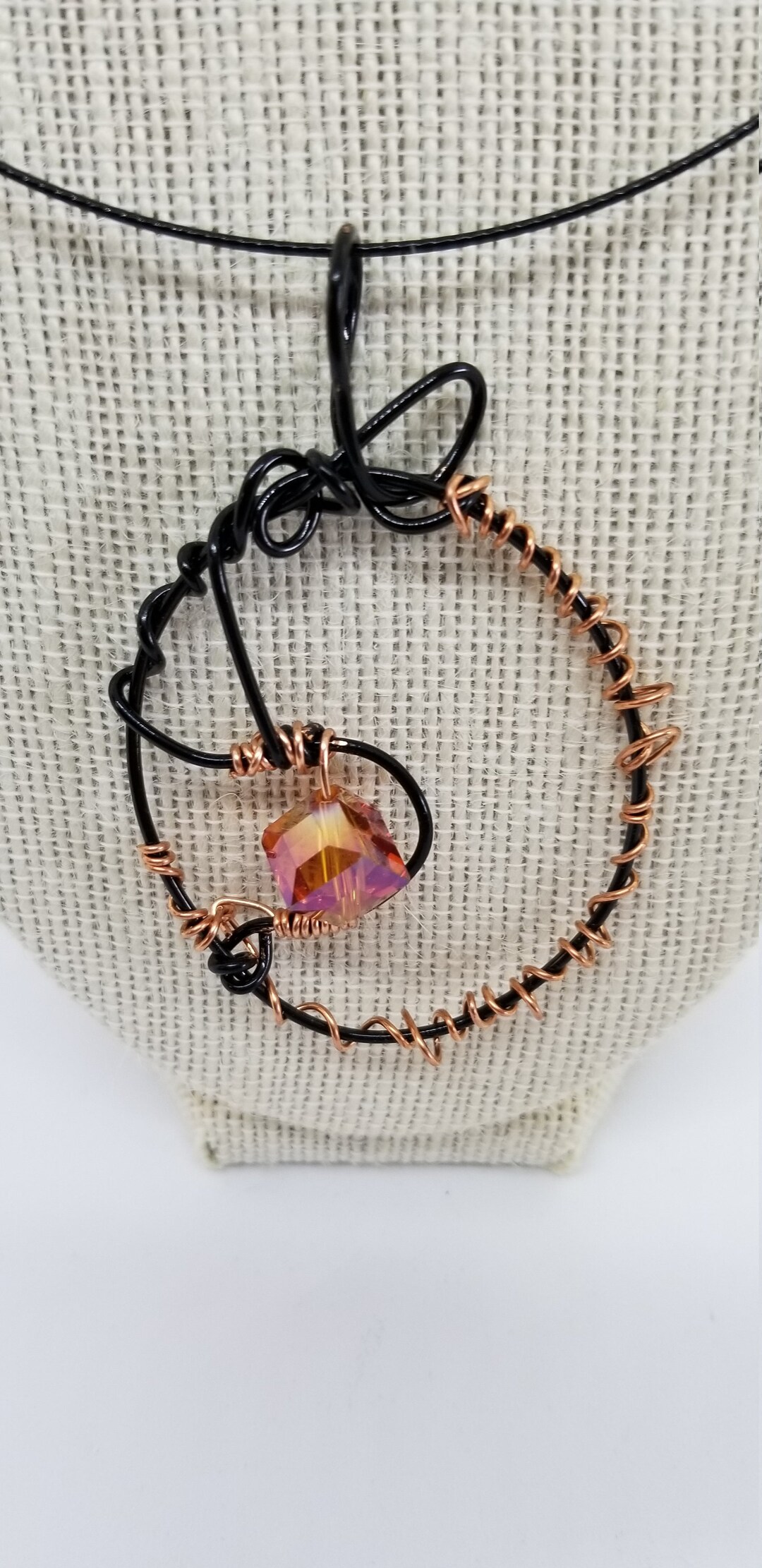 Wired Black Pendant Necklace Wire Wrapped Necklace Bohemian Style ...