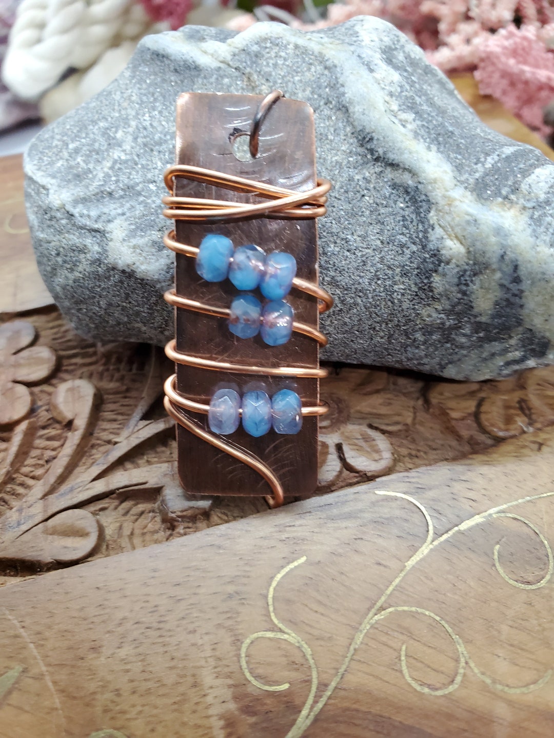 A Copper Wrapped Cosmic Tag Pendant Necklace, Boho Fashion, Copper ...