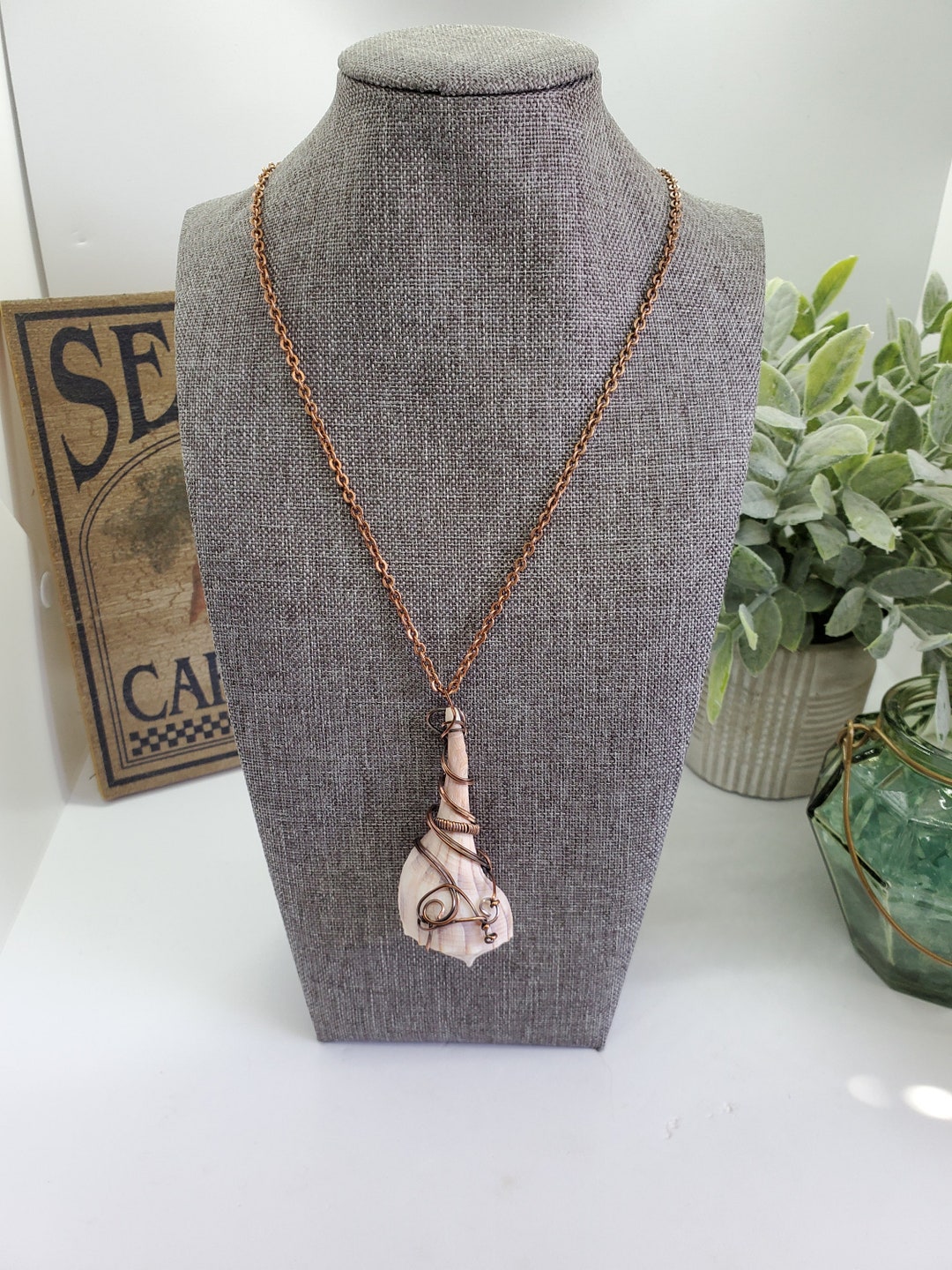 Boho Shell Pendant Necklace: Antiqued Copper Wrapped Beach Jewelry - Etsy