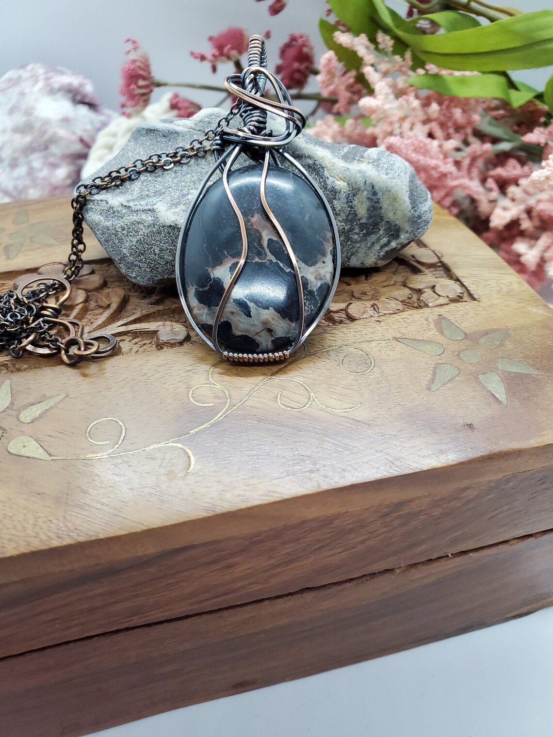 A Copper Wrapped Fossilized Palm Root Agate Pendant Necklace | Etsy