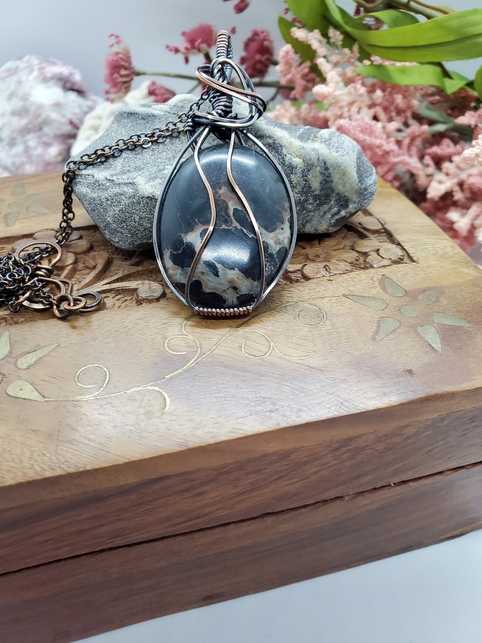 A Copper Wrapped Fossilized Palm Root Agate Pendant Necklace | Etsy