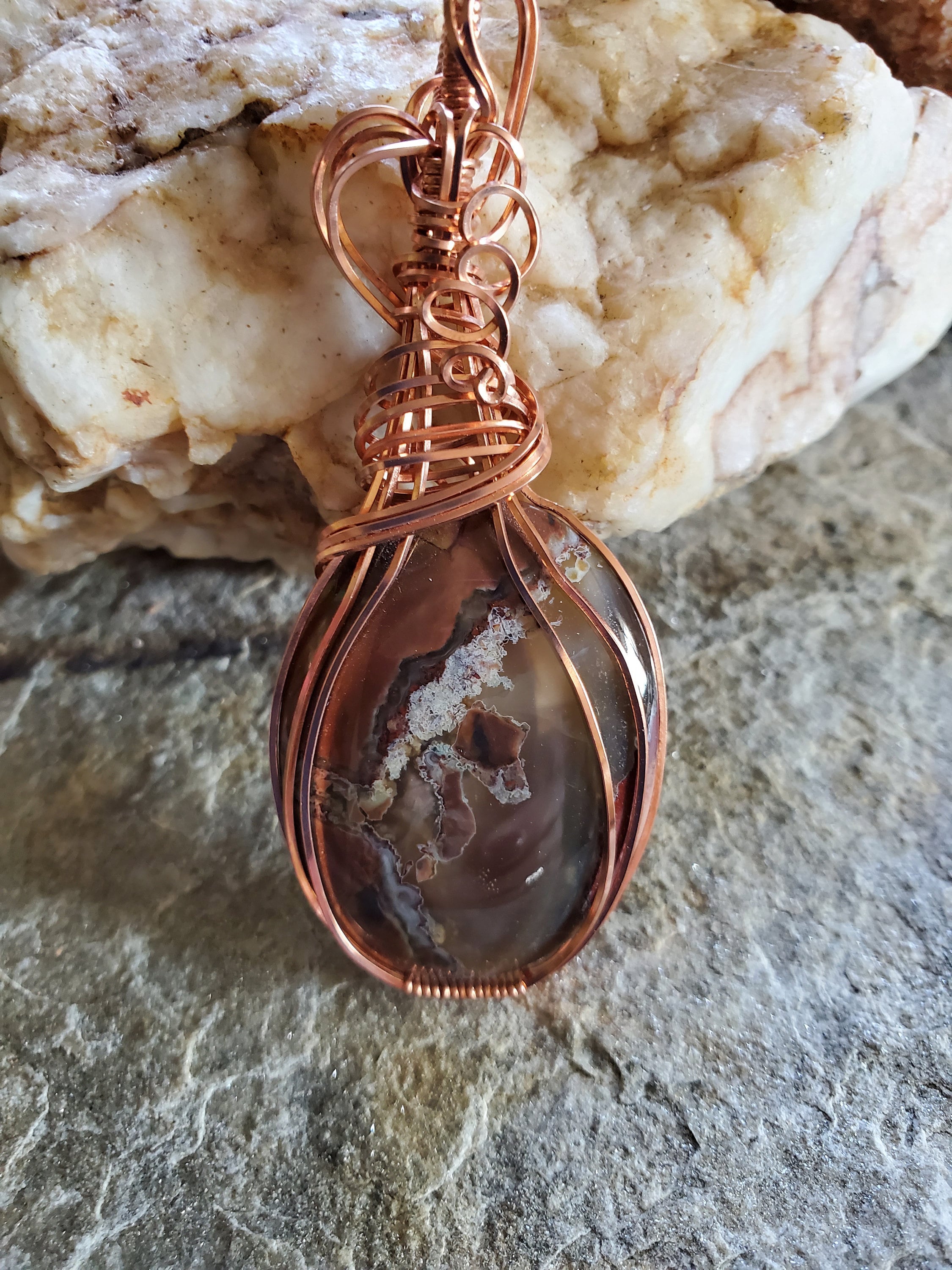 A Wonderful Copper Wrapped Agate Pendant Necklace Agate - Etsy.de