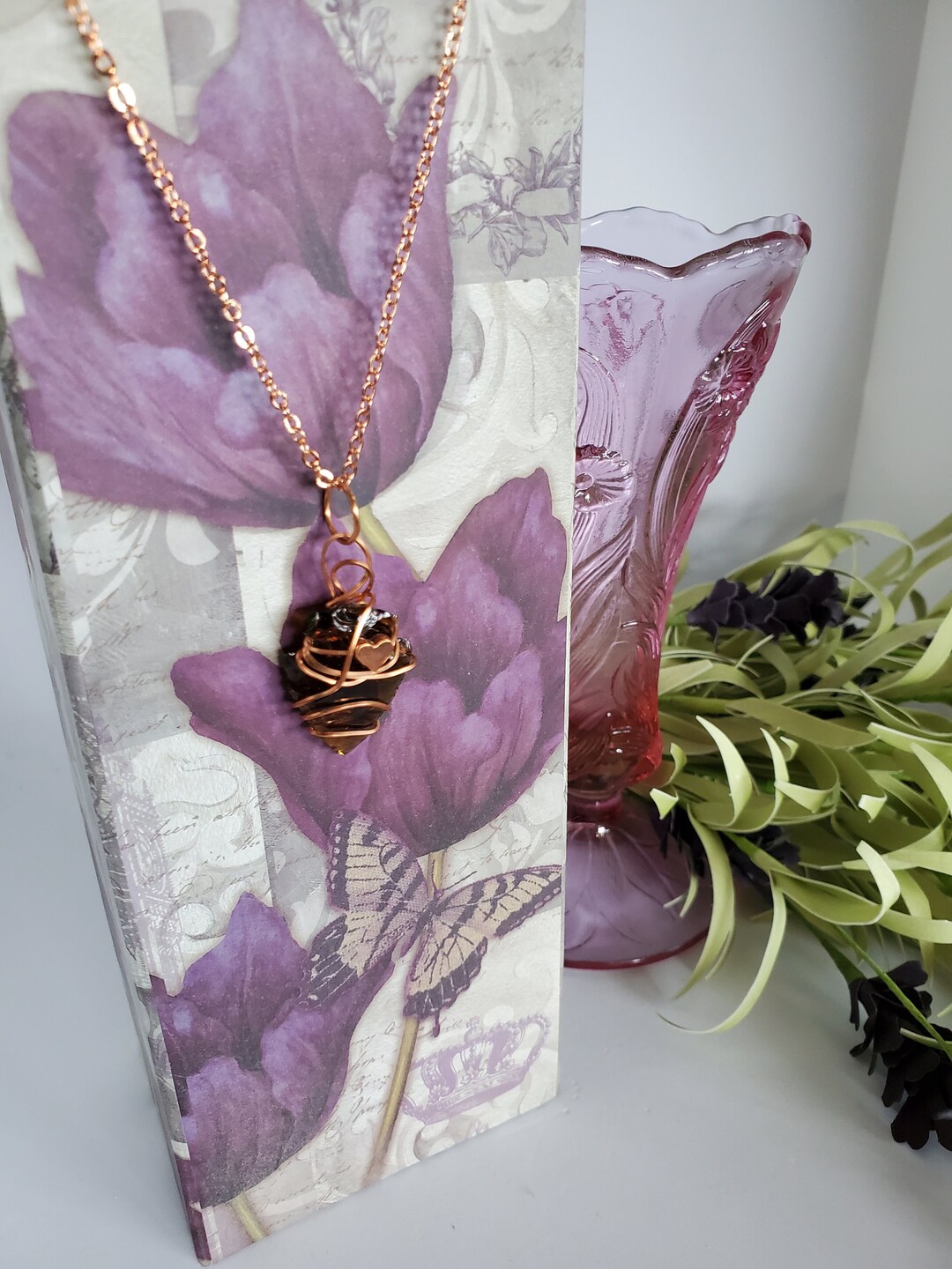 Copper Wrapped Glass Amber Arrowhead Pendant Necklace Native American ...