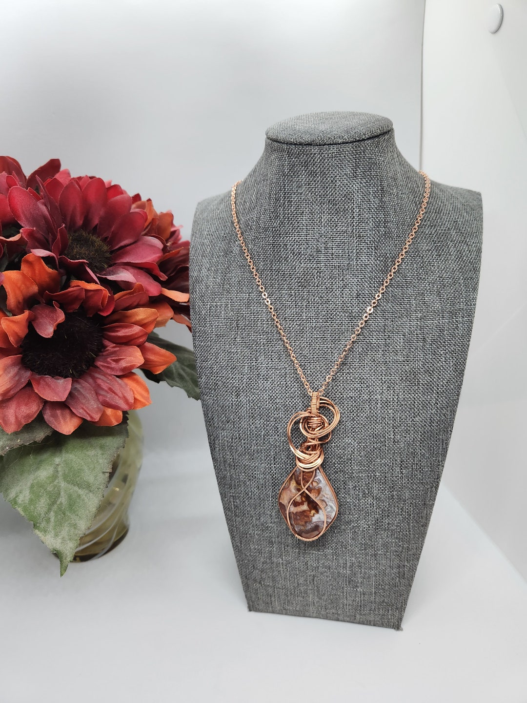Handcrafted Laguna Lace Agate Pendant Necklace: Copper Wire Wrapped ...