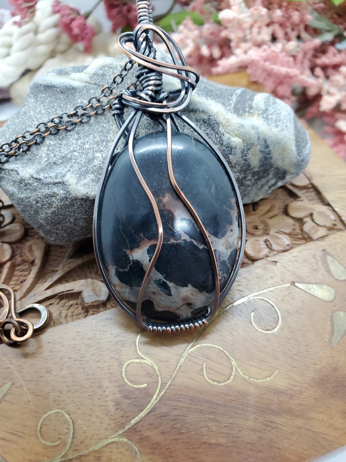 A Copper Wrapped Fossilized Palm Root Agate Pendant Necklace | Etsy