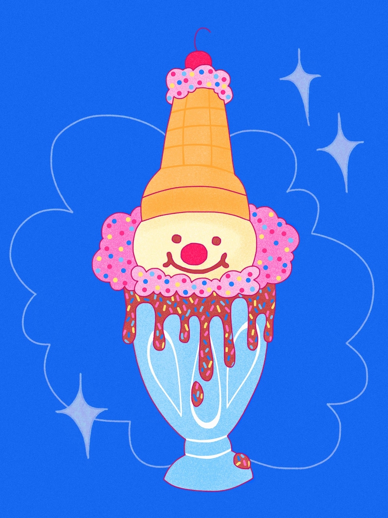 Ice Cream Clown Art Print - Etsy