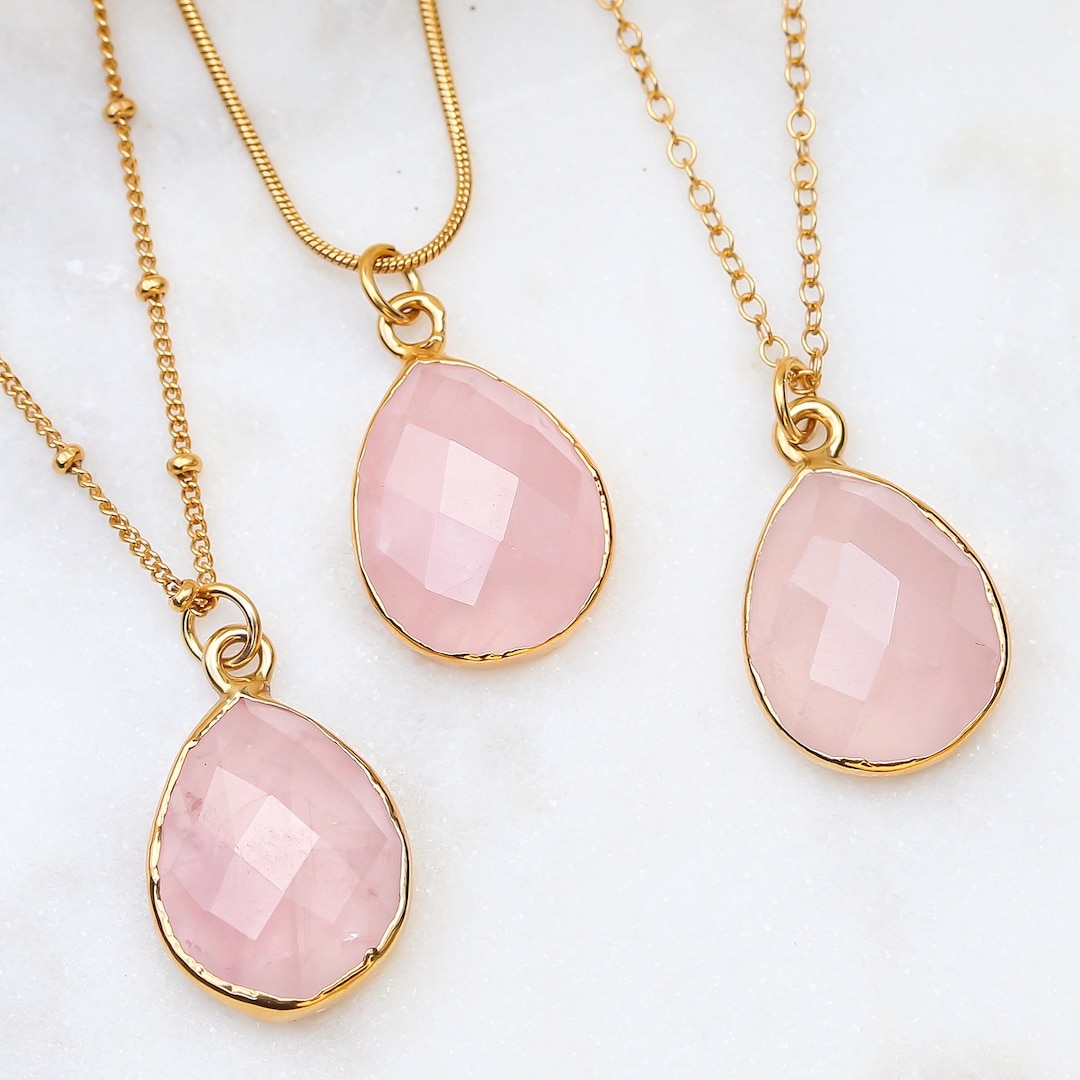 Chunky Rose Quartz Necklace Gold Filled Handmade Pink Fall Jewelry ...