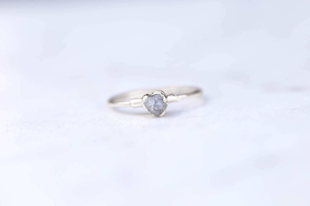 Raw Diamond Ring Sterling Silver Diamond Engagement Ring - Etsy