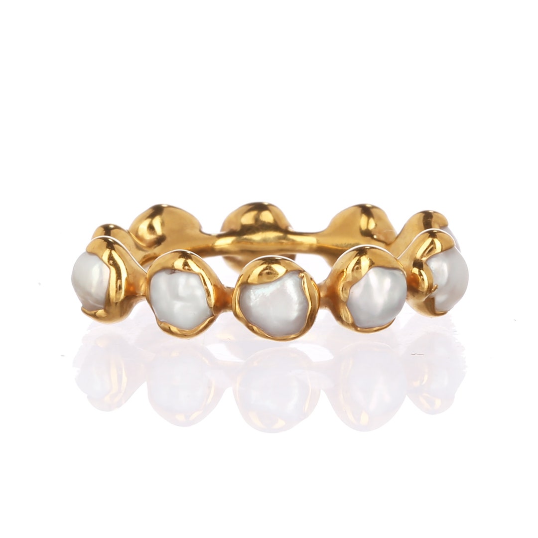 Full Eternity Raw Pearl Ring • Gold Filled • Minimalist June Birthstone ...